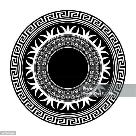 벡터 라운드 그리스어 프레임입니다 그리스 꽃의 구불구불함 그리스 고대 로마의 패턴 유럽 국경을 돌고 있습니다 아라베스크가 있는 빈티지 에스닉 프레임 전형적인 이집트 아시리아