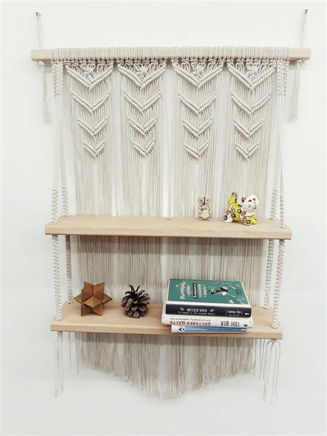 Macrame Shelf Double Hanging Shelf Large Wooden Hanging Shelf Etsy