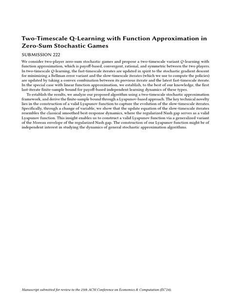 Ec 2024 Zero Sum Stochastic Games Linear Function Approximation Pdf