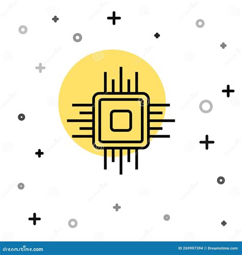 Elaboratore Di Computer In Linea Nera Con Microcircuiti Icona Cpu Isolata Su Fondo Bianco Chip