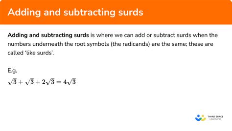 Adding And Subtracting Surds GCSE Steps Examples Worksheet