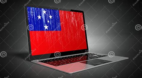 Samoa Country Flag And Binary Code On Laptop Screen Stock