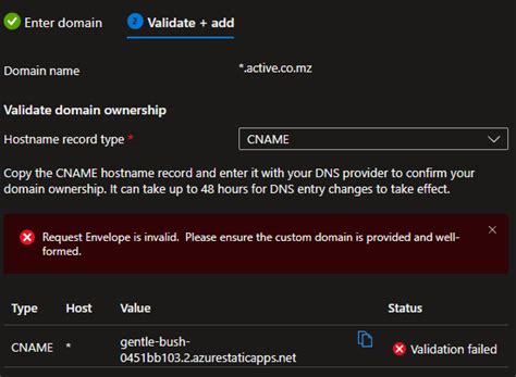 Unable To Add Custom Domain To Static Web App Microsoft Qanda