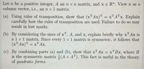 Solved Let N Be A Positive Integer A An N×n Matrix And