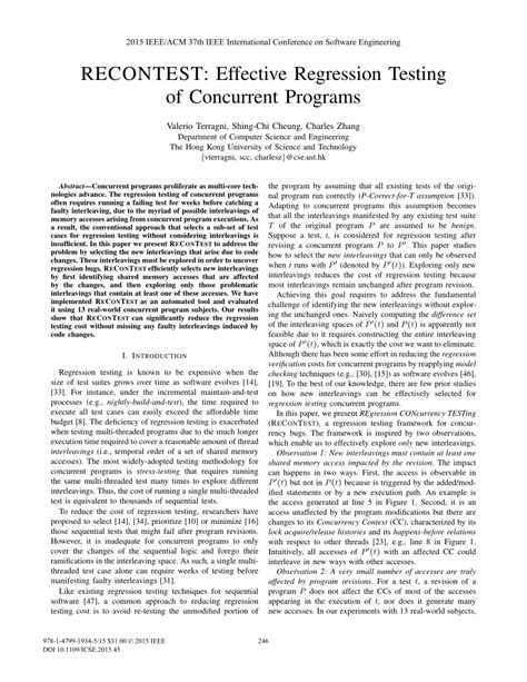 Pdf Recontest Effective Regression Testing Of Concurrent Programs