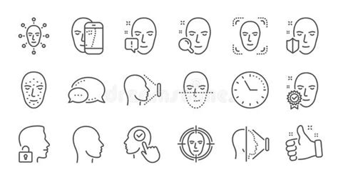 Face Recognize Line Icons Biometrics Detection Face Id And Scanning Linear Icon Set Vector
