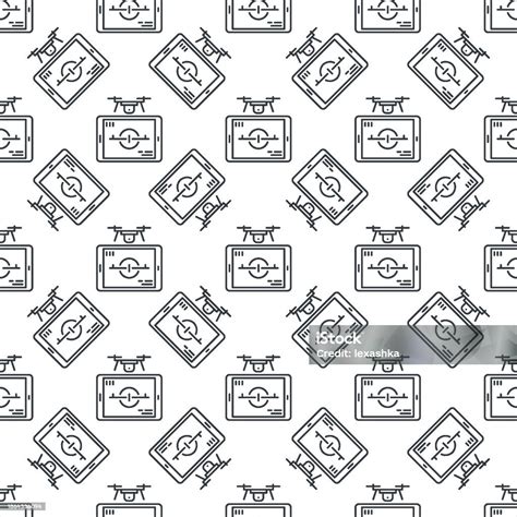 Drone With Tablet Vector Quadcopter Control Line Seamless Pattern Stock Illustration Download