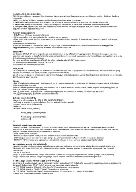 teoria linguaggio sql query dispense di informatica docsity