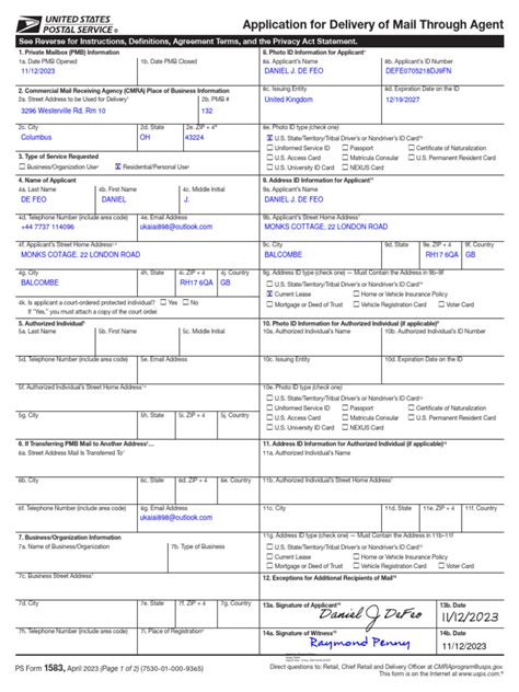 Daniel Usps Completed Pdf United States Postal Service Identity