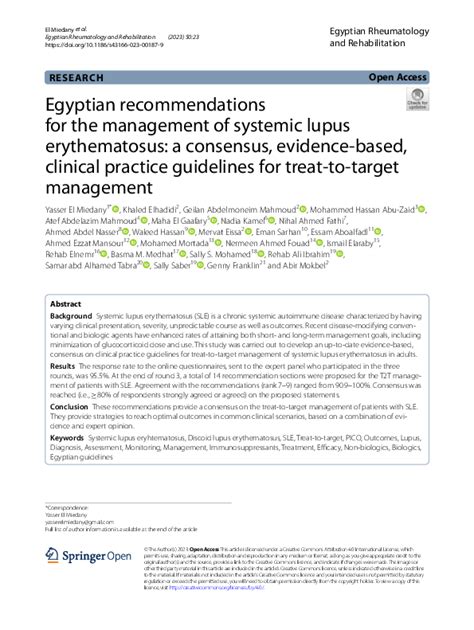 Pdf Egyptian Recommendations For The Management Of Systemic Lupus