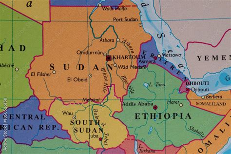 Political Map Of Eastern Africa Focused On Sudan South Sudan Ethiopia And Eritrea Stock