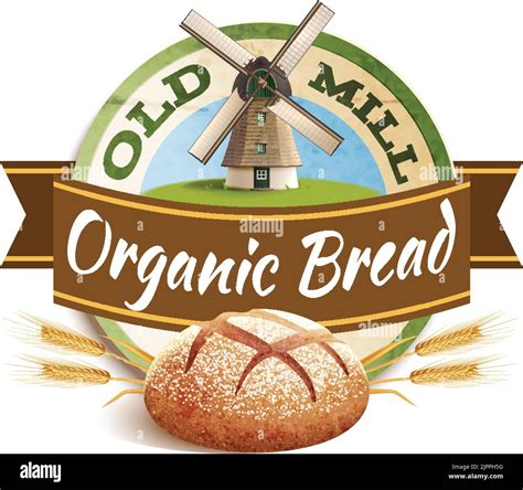 Bakery Label With Windmill And Organic Bread Text Vector Illustration