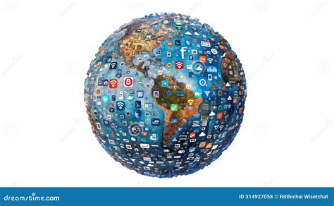 Globe Made From Various App Icons Symbolizing The Digital World Stock Illustration