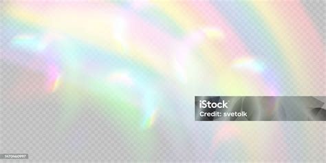 무지개 빛 프리즘 효과 투명 한 배경 홀로그램 반사 크리스탈 플레어 누출 그림자 오버레이 추상적인 흐릿한 무지개 빛깔의 빛