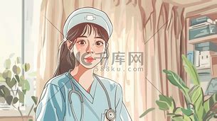 彩色手绘绘画护士在诊室的插画图片 千库网