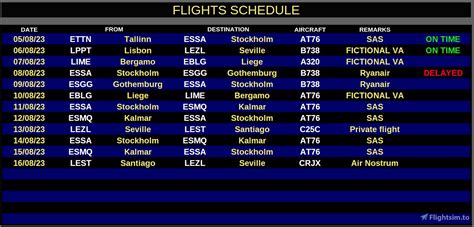 Flights Schedule Excel Sheet For Microsoft Flight Simulator Msfs