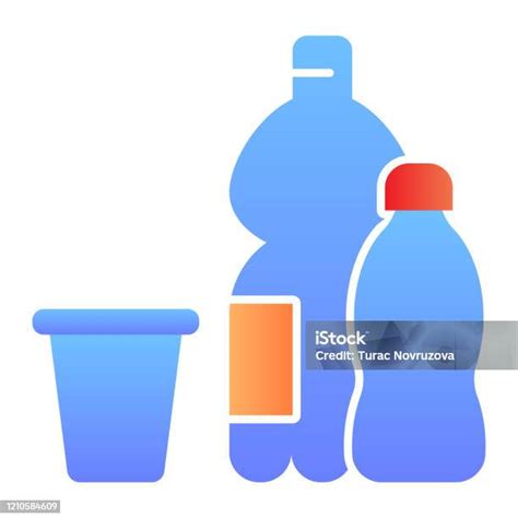 플라스틱 제품 평면 아이콘입니다 컵과 두 병 제로 폐기물 디자인 개념 흰색 배경에 그라데이션 스타일 픽토그램 벡터 그래픽 건강관리와 의술에 대한 스톡 벡터 아트 및 기타