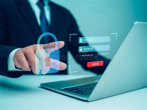 Businessman Pointing At Login Window Cybersecurity Concept Global Network Security Technology