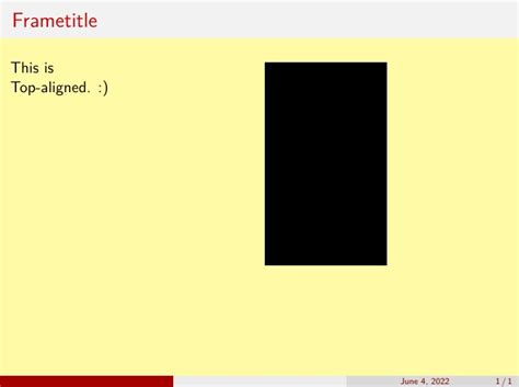 beamer how to get top alignment if working with columns tex latex