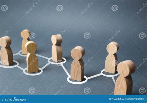 Chain Of People Figurines Connected By White Lines Cooperation And Interaction Between People
