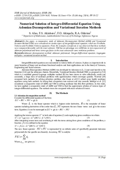 Pdf Numerical Solution Of Integro Differential Equation Using Adomian