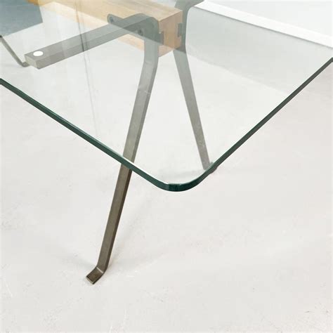 Italian Modern Glass Wood Steel Dining Table Frate By Enzo Mari For