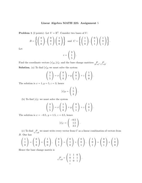 linear algebra assignment vector spaces and transformations