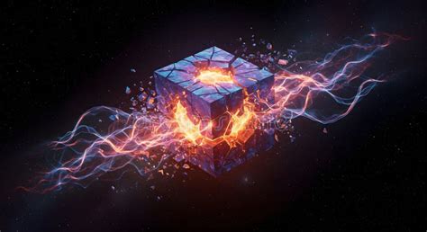 Exploding Cube With Energy Trails In Space Stock Illustration