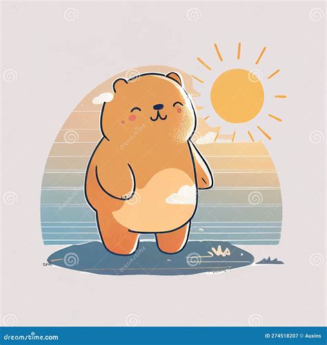 Illustration Cute Teddy Bear Sunbathe On Beach In Sunny Day Created