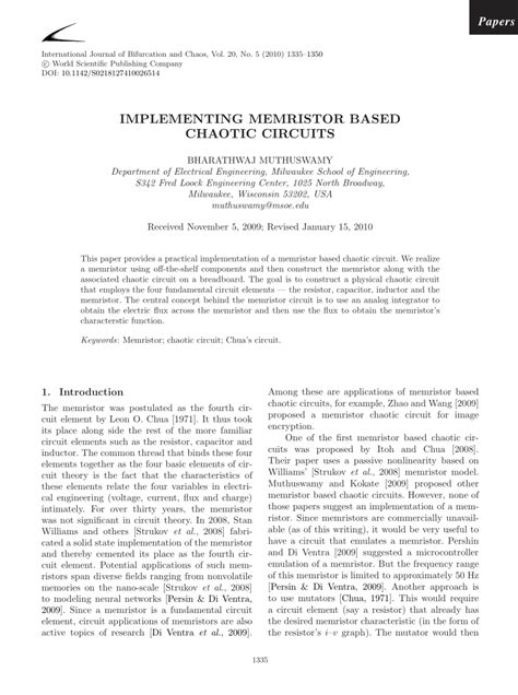 Pdf Implementing Memristor Based Chaotic Circuits
