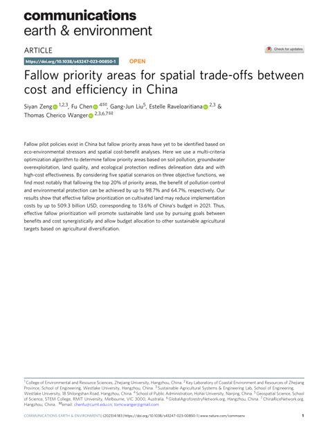 Pdf Fallow Priority Areas For Spatial Trade Offs Between Cost And