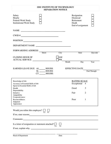 Printable Work Separation Notice Template