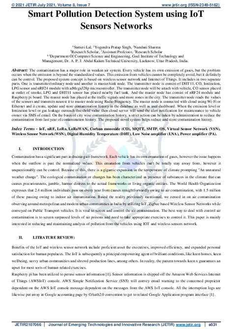 Pdf Smart Pollution Detection System Using Iot Sensors Networks