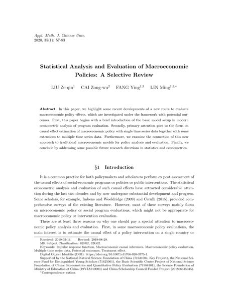 Pdf Statistical Analysis And Evaluation Of Macroeconomic Policies A Selective Review