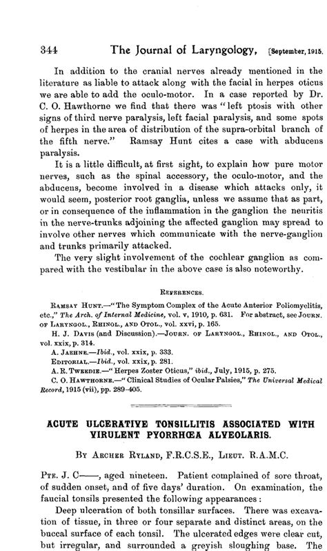 Acute Ulcerative Tonsillitis Associated With Yirulent Pyorrhœ