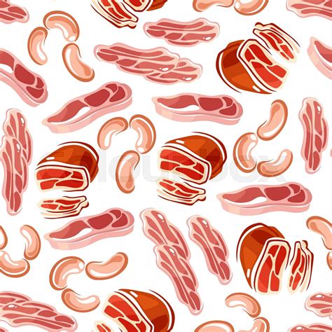 Meat Products Seamless Pattern For Butchery Design Stock Vector