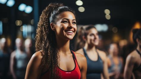 Premium Photo Fitness Instructor Leading Highintensity Class