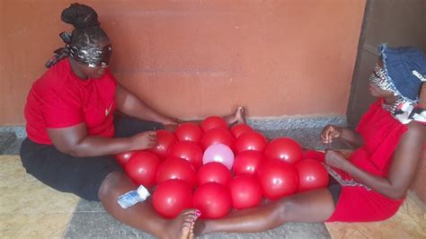 ultimate valentines blindfold balloon game challenge and win - YouTube