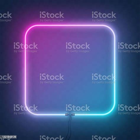 네온 사각형 프레임 와이어 와 테두리 네온 조명 기호입니다 벡터 추상 배경 터널 포털 기하학적 광선 윤곽 선직자 모양 텍스트에 대한 복사 공간이있는 레이저 빛나는 선 0명에