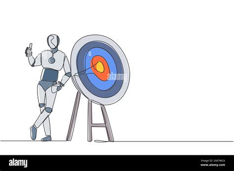Continuous One Line Drawing Robot Standing And Leaning At Target With
