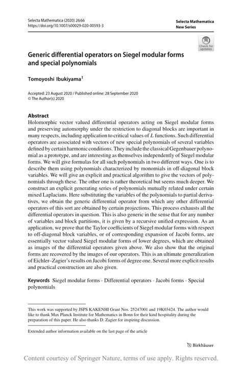 Pdf Generic Differential Operators On Siegel Modular Forms And