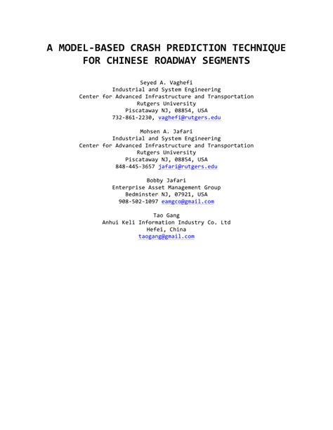 Pdf A Model Based Crash Prediction Technique For Chinese Roadway Segments