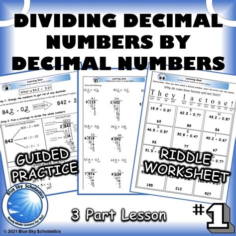 Dividing Decimal Numbers By Decimal Numbers 3 Part Lesson Riddle Worksheet