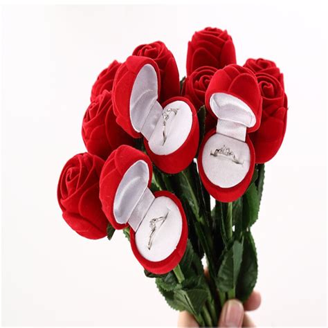 100 개 참신 레드 로즈 약혼 결혼 반지 상자 귀걸이 펜던트 보석 케이스 인기 제품red Rosewedding Roserose Wedding Aliexpress
