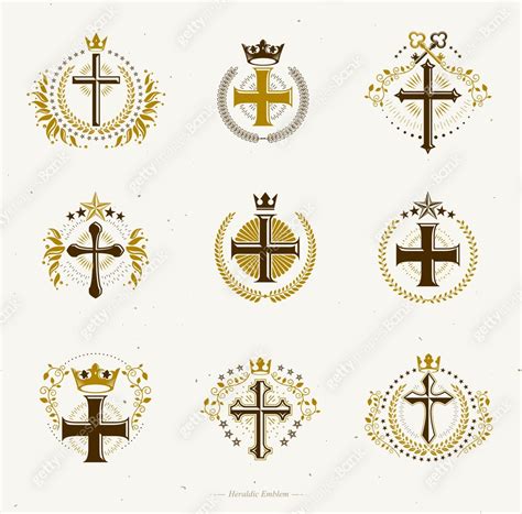 Christian Crosses Emblems Set Heraldic Coat Of Arms Decorative Logos