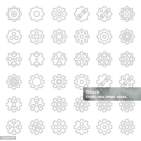 플랫 디자인의 산업용 톱니바퀴 편집 가능한 윤곽선 낙서 그림 0명에 대한 스톡 벡터 아트 및 기타 이미지 0명 강철 기계 부분 Istock