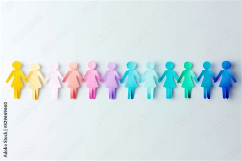 Colorful Paper Doll Chain Representing Unity And Diversity Cutout Figures Holding Hands In A