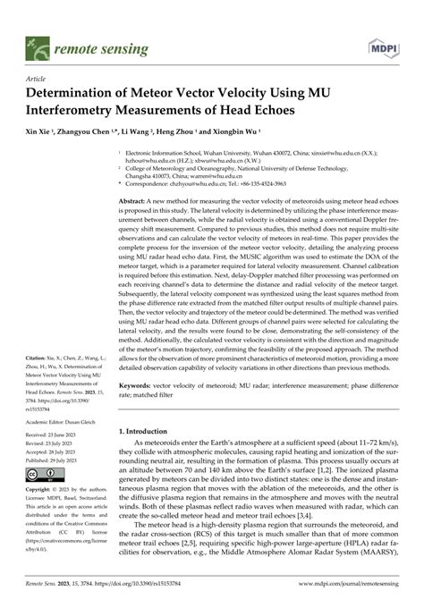 Pdf Determination Of Meteor Vector Velocity Using Mu Interferometry Measurements Of Head Echoes