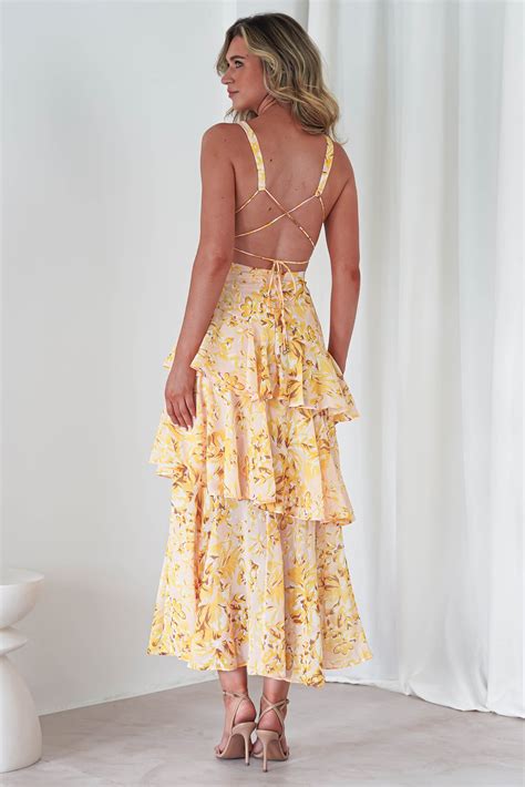 Karlie Floral Print Maxi Dress Yellow Printed Maxi Dress Yellow