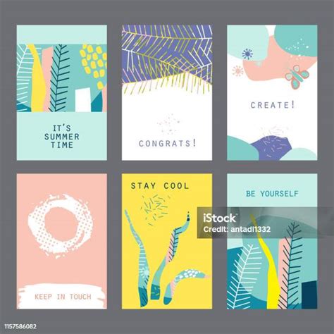 창조적 인 유니버설 꽃 카드세트 낙서 여름 열대 스타일의 추상적 인 손으로 그린 질감 개체 그룹에 대한 스톡 벡터 아트 및 기타 이미지 개체 그룹 그래픽 프린트